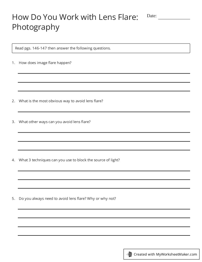 How Do You Work with Lens Flare: Photography - My Worksheet Maker ...