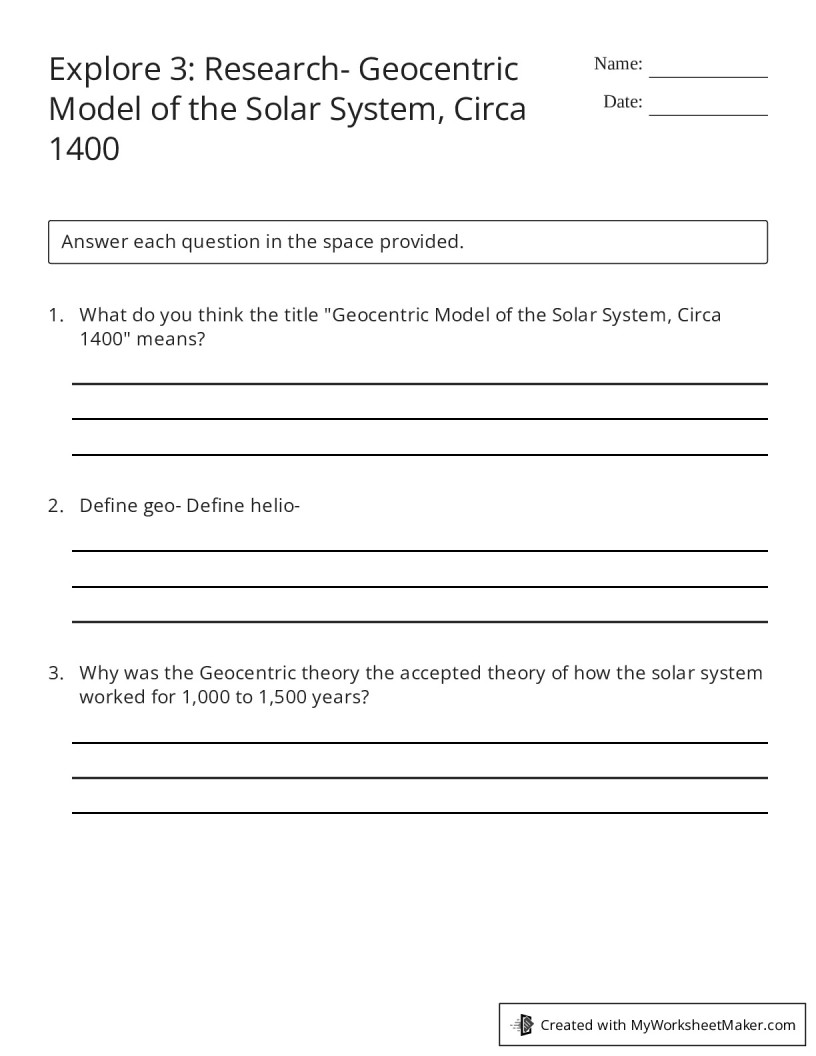 Explore 3: Research- Geocentric Model of the Solar System, Circa 1400 ...