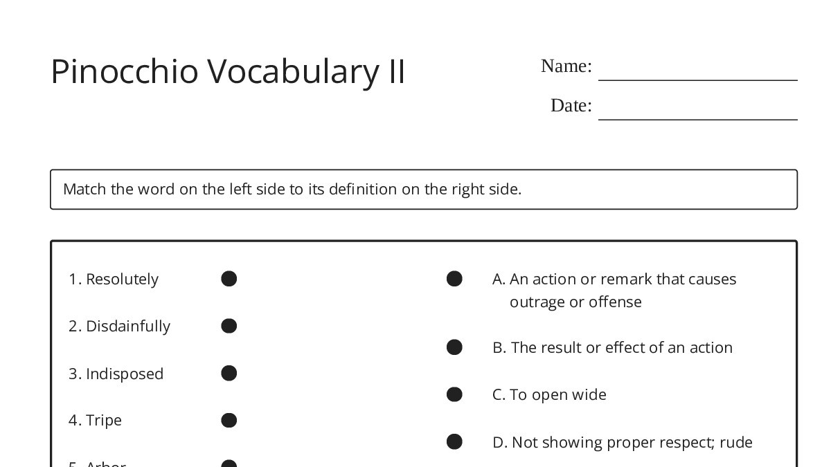 Pinocchio Vocabulary II - My Worksheet Maker: Create Your Own Worksheets