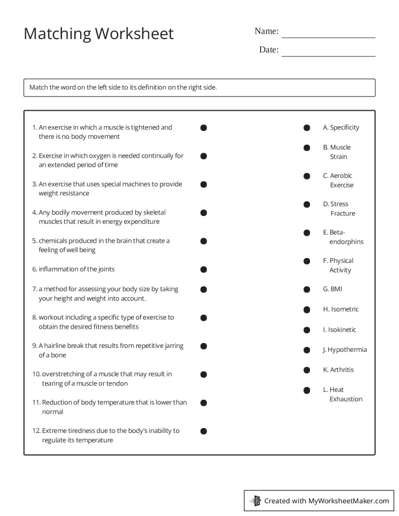 Matching Worksheet - My Worksheet Maker: Create Your Own Worksheets
