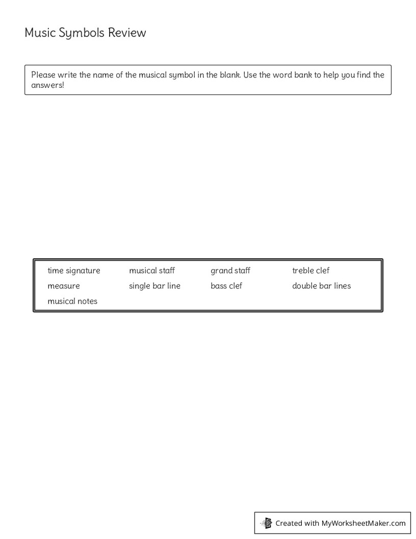 Music Symbols Review - My Worksheet Maker: Create Your Own Worksheets