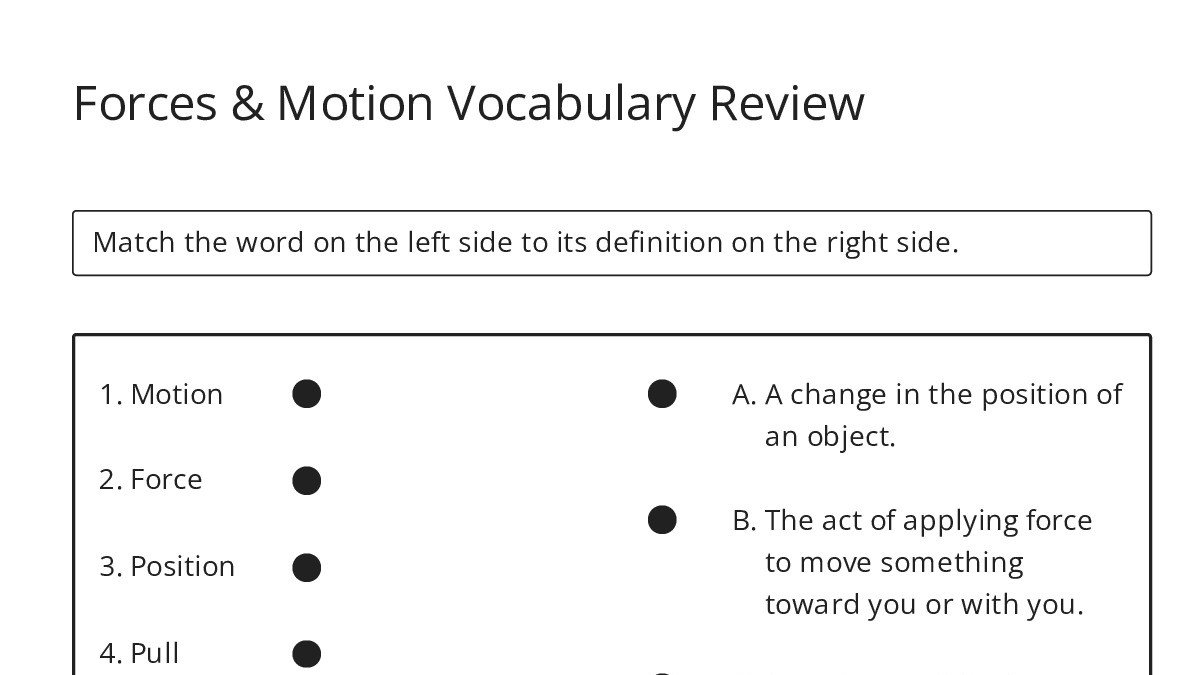 Forces & Motion Vocabulary Review - My Worksheet Maker: Create Your Own ...