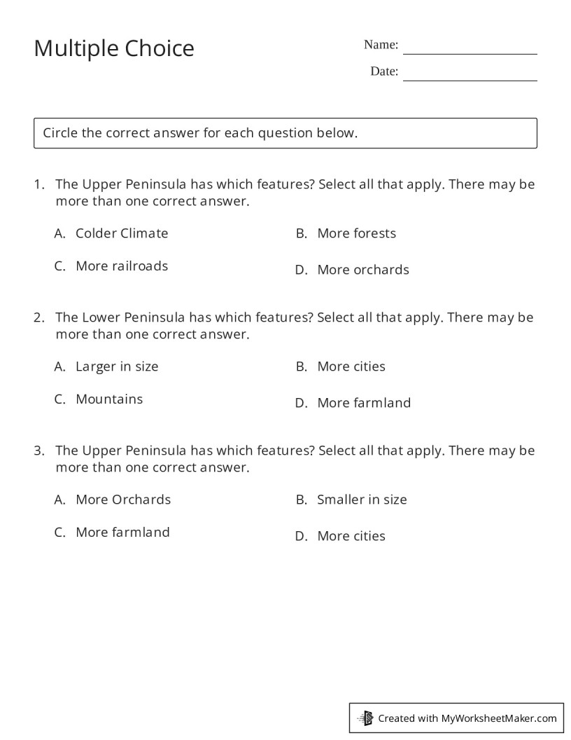 Multiple Choice - My Worksheet Maker: Create Your Own Worksheets