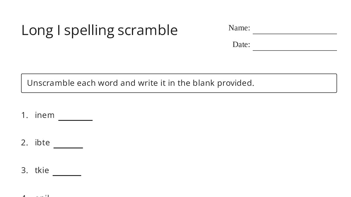 Long I spelling scramble - My Worksheet Maker: Create Your Own Worksheets