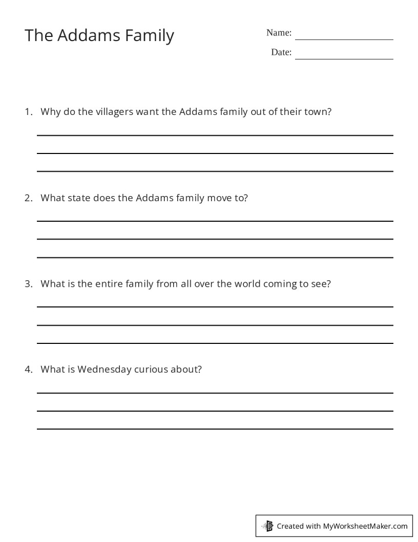 The Addams Family - My Worksheet Maker: Create Your Own Worksheets