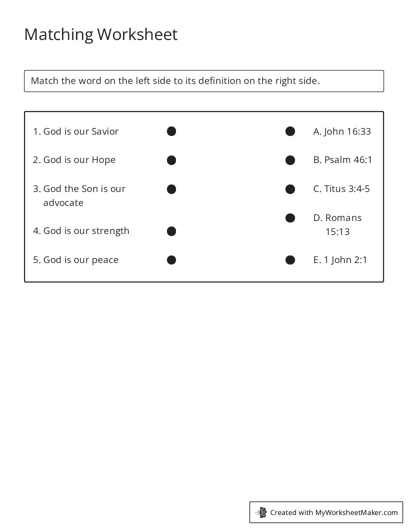 Matching Worksheet - My Worksheet Maker: Create Your Own Worksheets