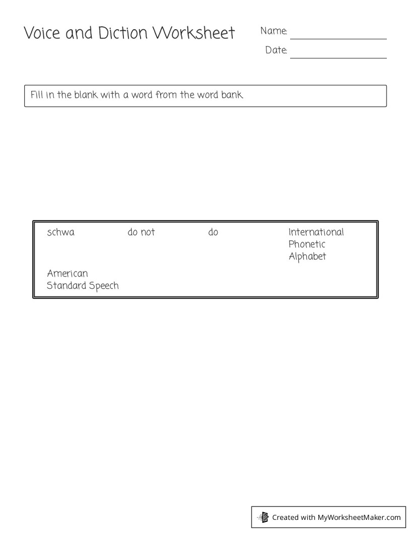 Voice and Diction Worksheet - My Worksheet Maker: Create Your Own ...
