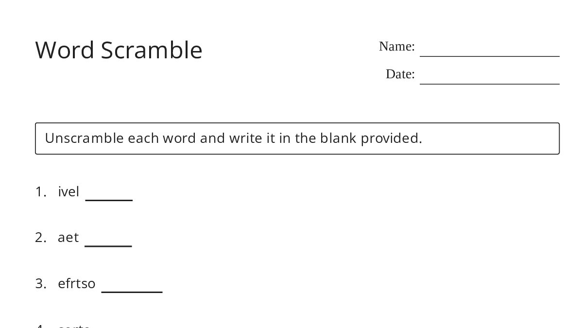 Word Scramble - My Worksheet Maker: Create Your Own Worksheets