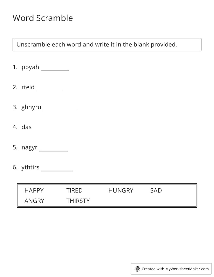 Word Scramble - My Worksheet Maker: Create Your Own Worksheets