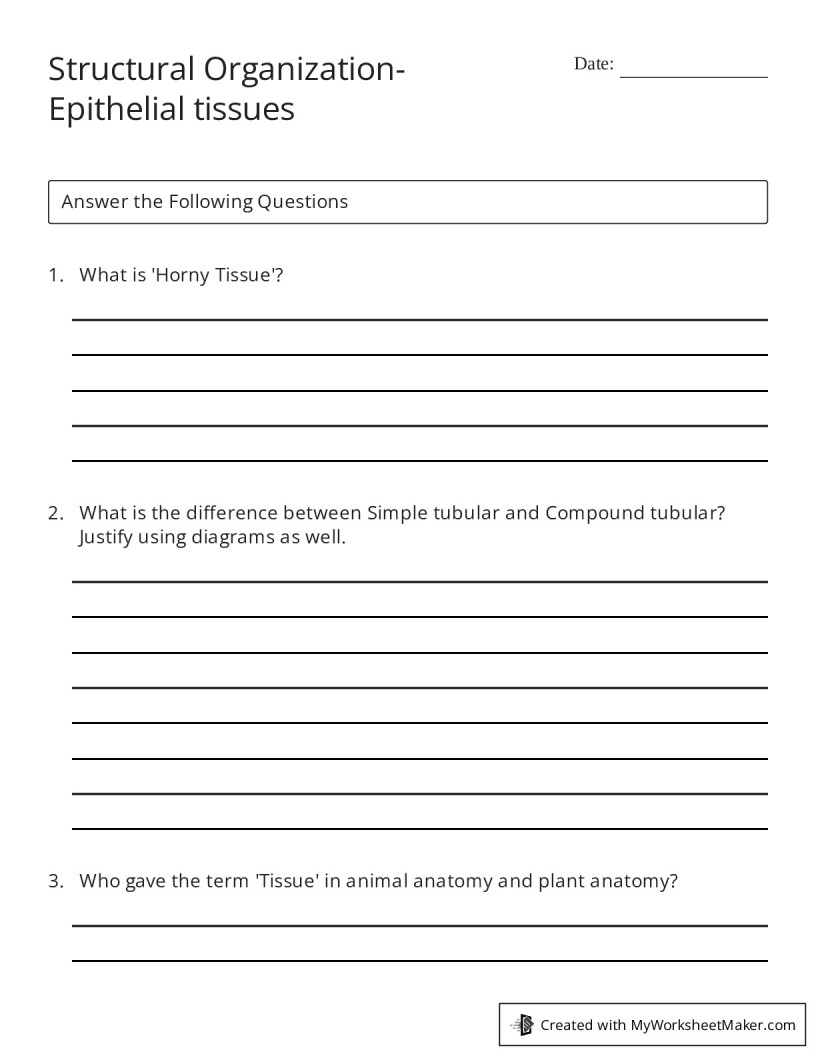 Structural Organization-Epithelial tissues - My Worksheet Maker: Create ...