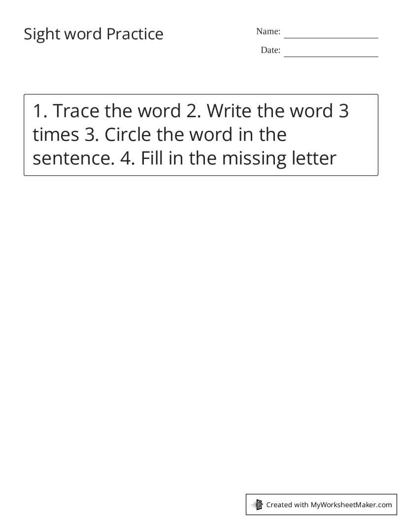 Sight word Practice - My Worksheet Maker: Create Your Own Worksheets