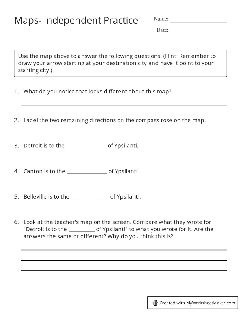 Maps- Independent Practice - My Worksheet Maker: Create Your Own Worksheets