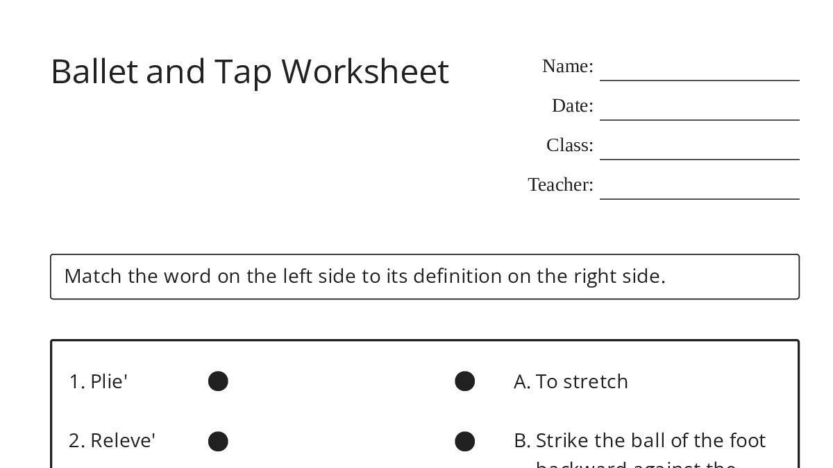 Ballet and Tap Worksheet - My Worksheet Maker: Create Your Own Worksheets
