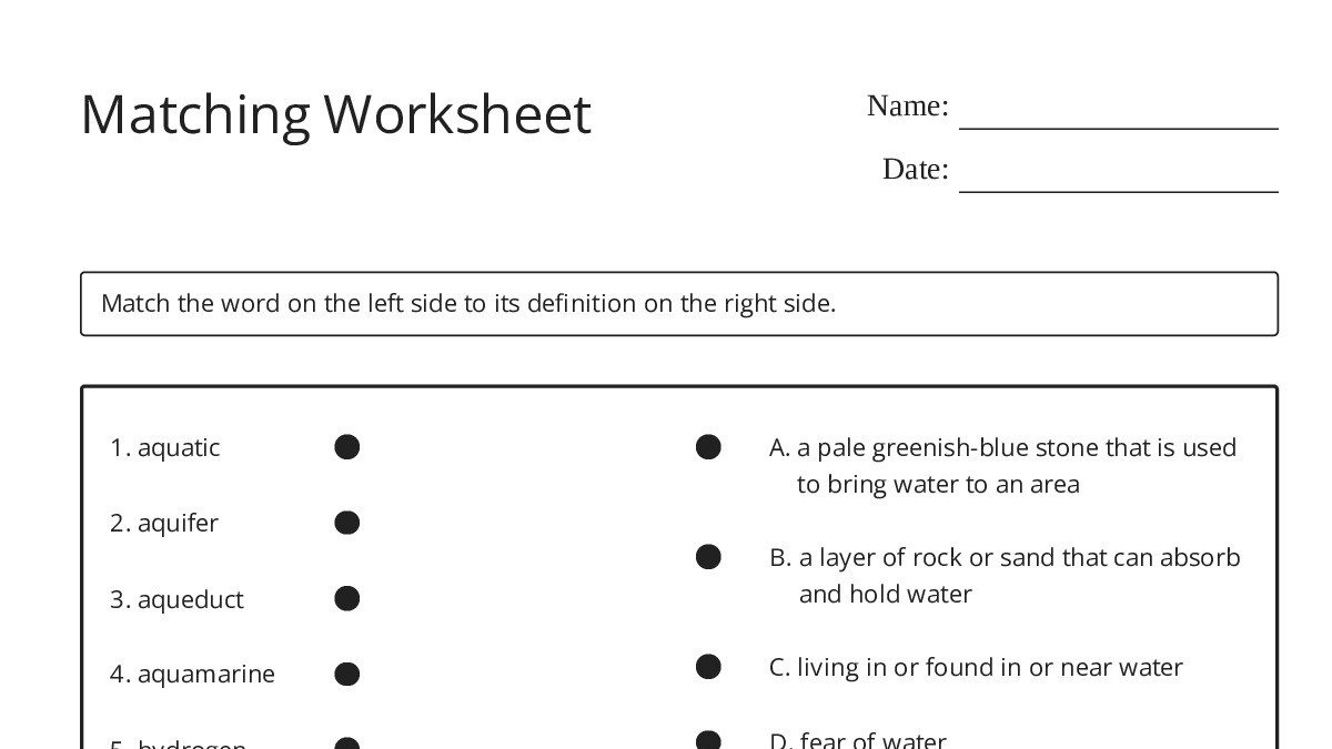 Matching Worksheet - My Worksheet Maker: Create Your Own Worksheets