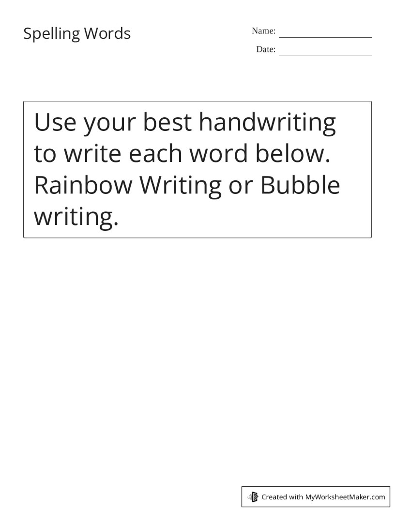 Spelling Words - My Worksheet Maker: Create Your Own Worksheets