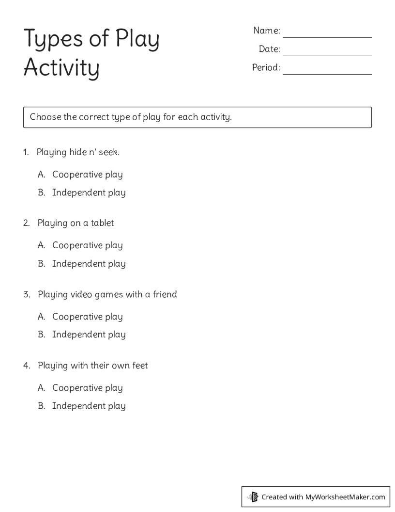 Types of Play Activity - My Worksheet Maker: Create Your Own Worksheets