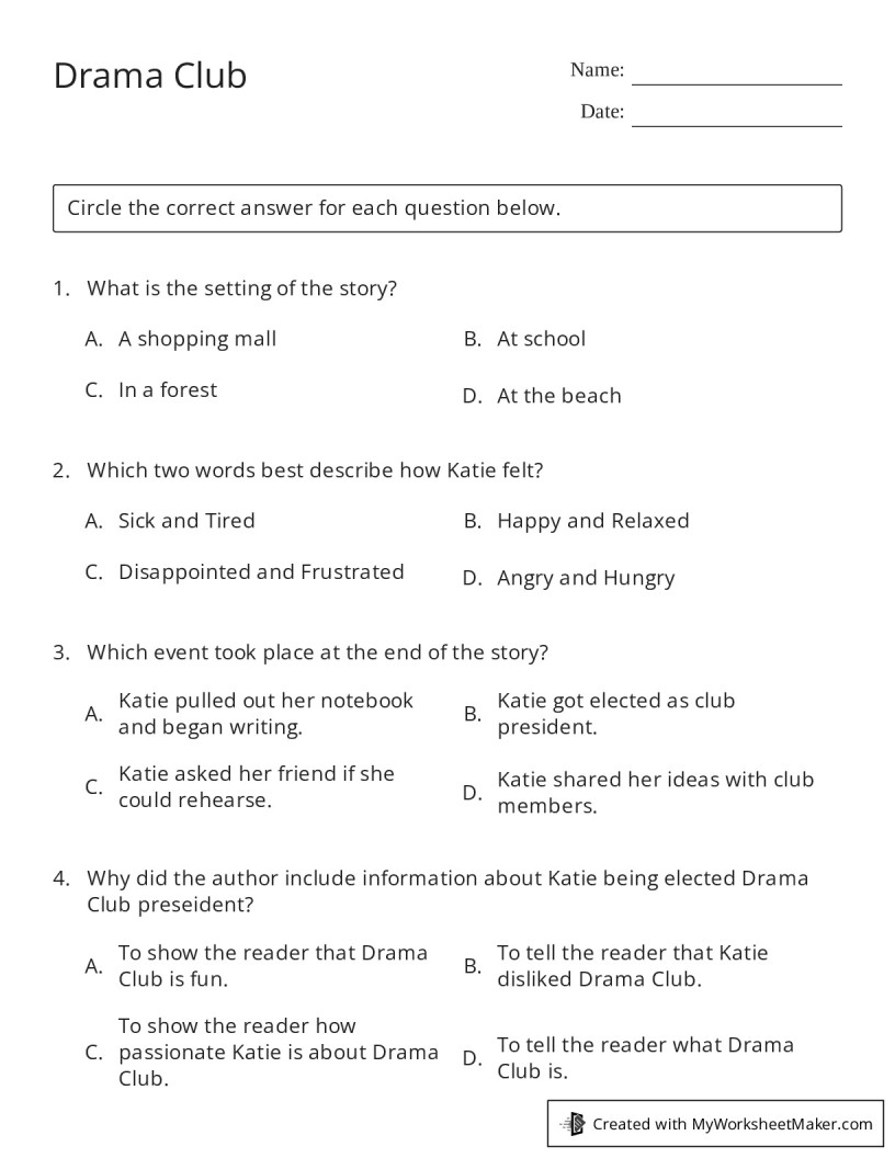 Drama Club - My Worksheet Maker: Create Your Own Worksheets