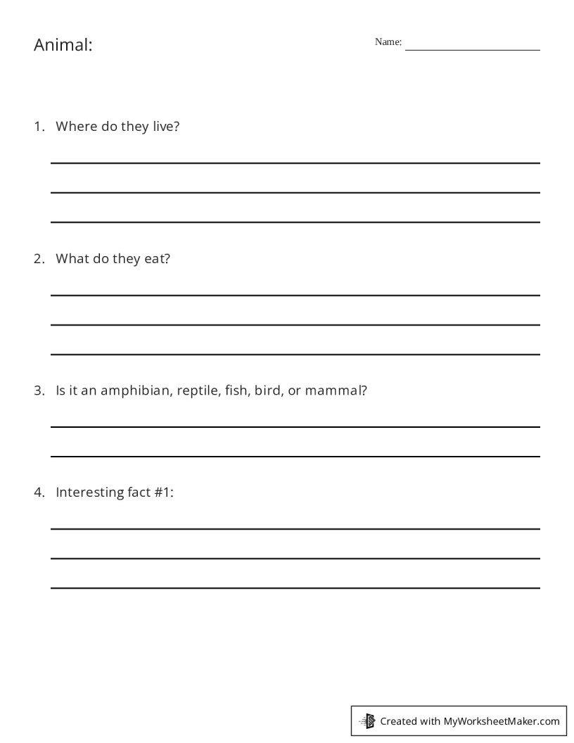 Animal: - My Worksheet Maker: Create Your Own Worksheets