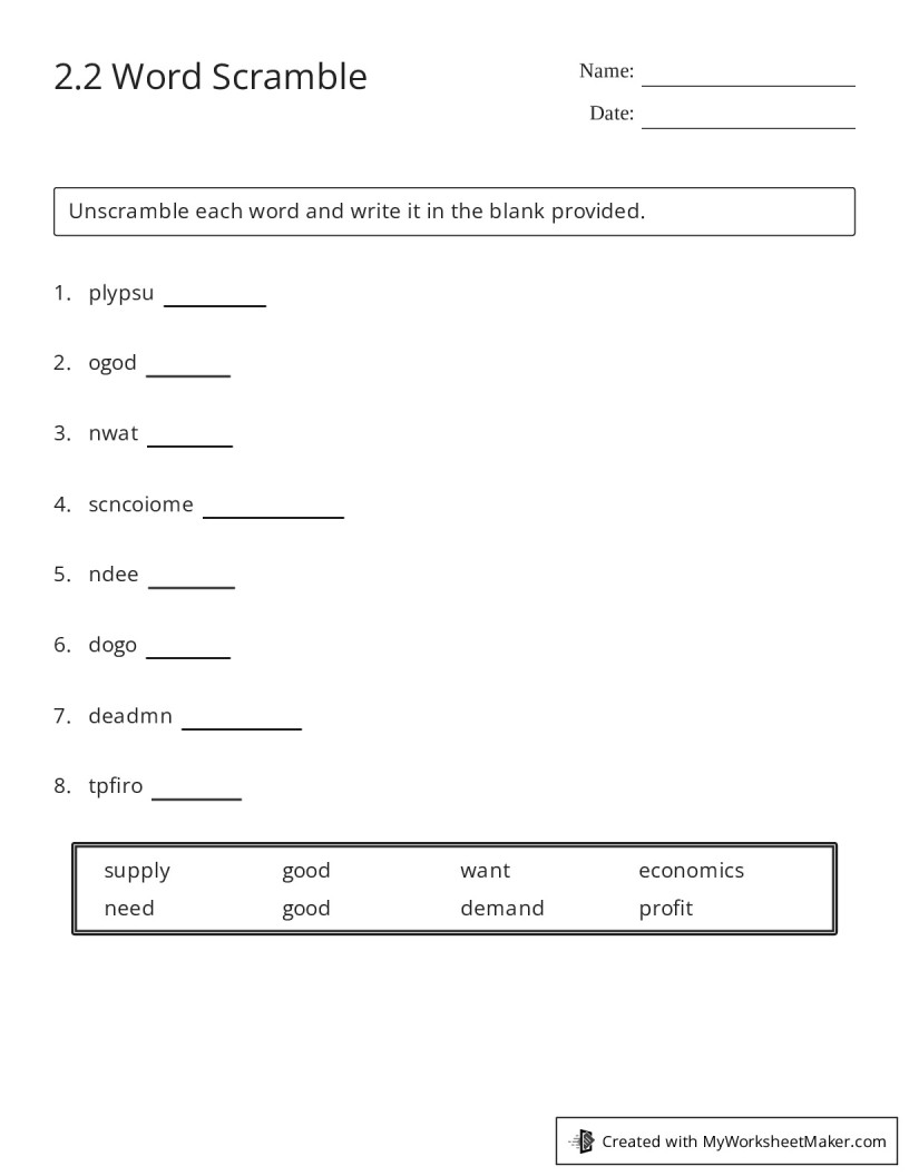 2.2 Word Scramble - My Worksheet Maker: Create Your Own Worksheets