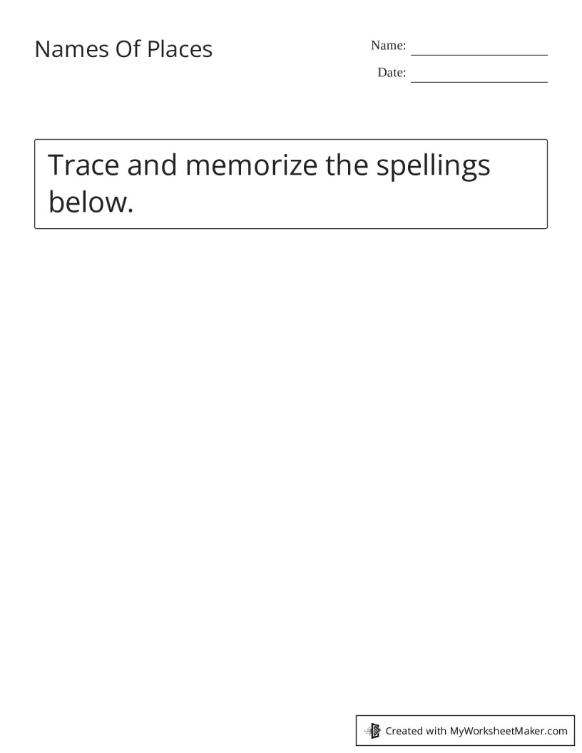 Names Of Places - My Worksheet Maker: Create Your Own Worksheets