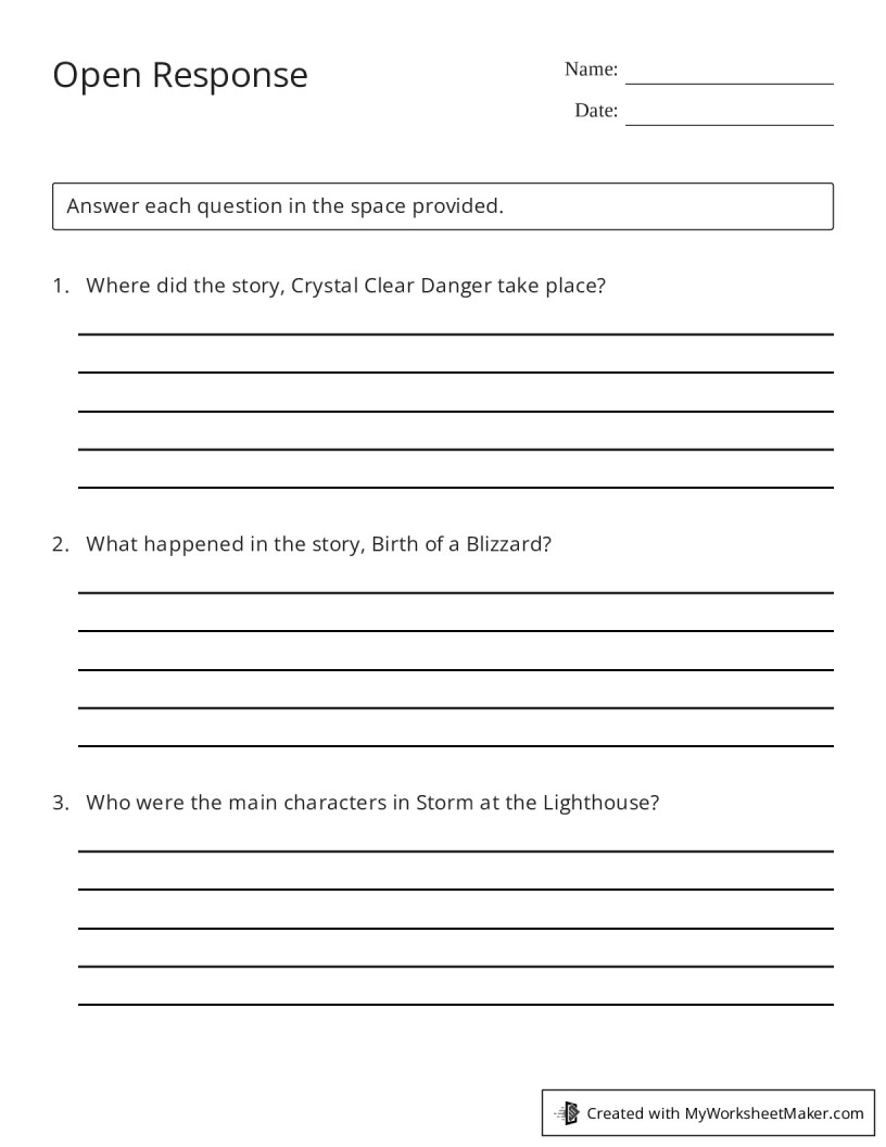 Open Response - My Worksheet Maker: Create Your Own Worksheets