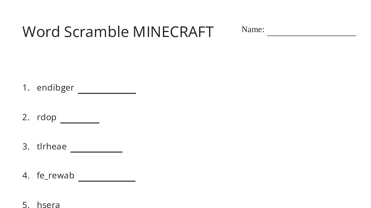 Word Scramble MINECRAFT - My Worksheet Maker: Create Your Own Worksheets