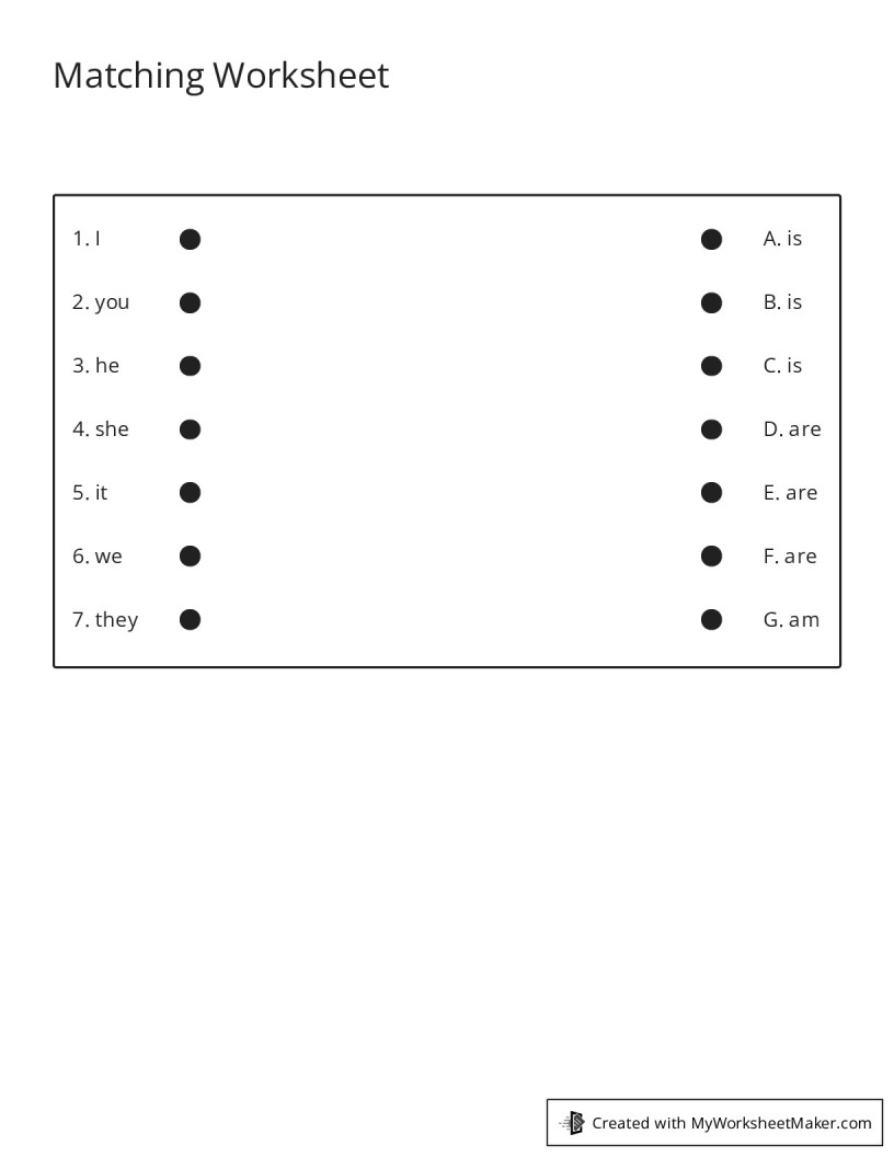 Matching Worksheet - My Worksheet Maker: Create Your Own Worksheets