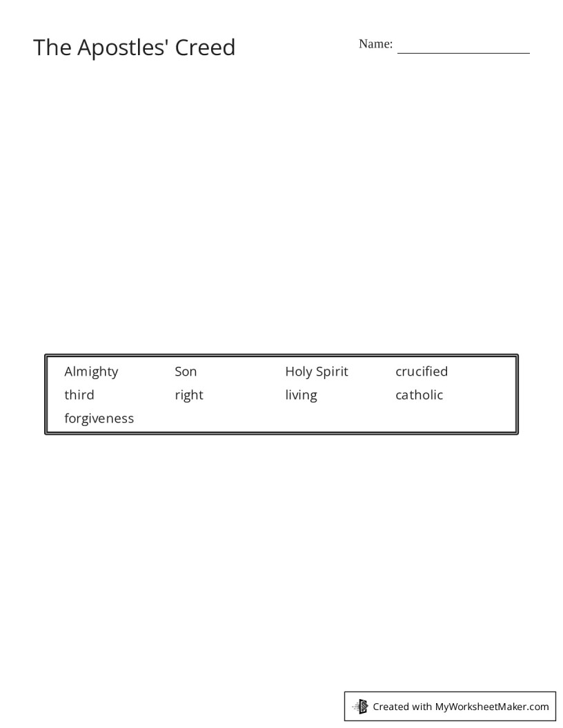 The Apostles' Creed - My Worksheet Maker: Create Your Own Worksheets