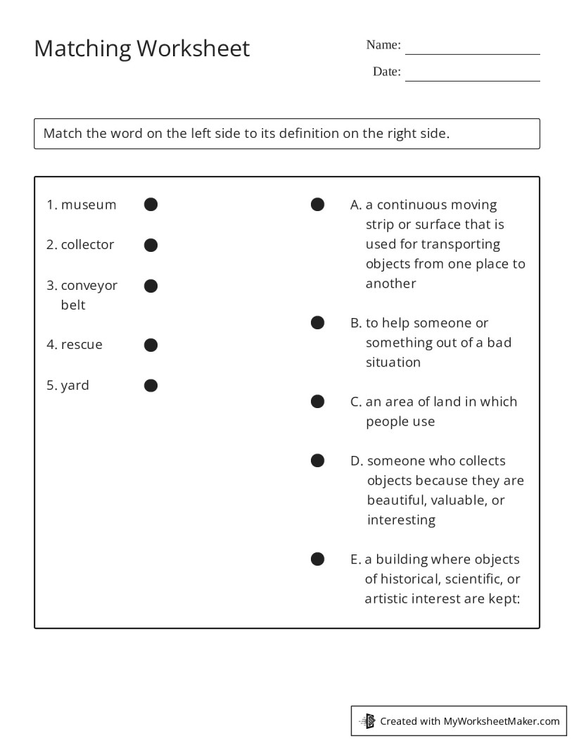 Matching Worksheet - My Worksheet Maker: Create Your Own Worksheets