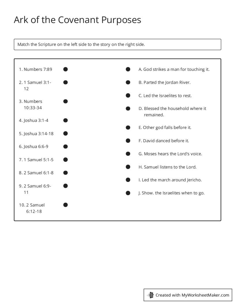 Ark of the Covenant Purposes - My Worksheet Maker: Create Your Own ...