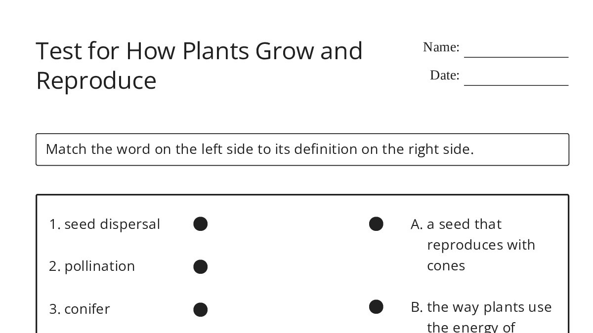 Test for How Plants Grow and Reproduce - My Worksheet Maker: Create ...