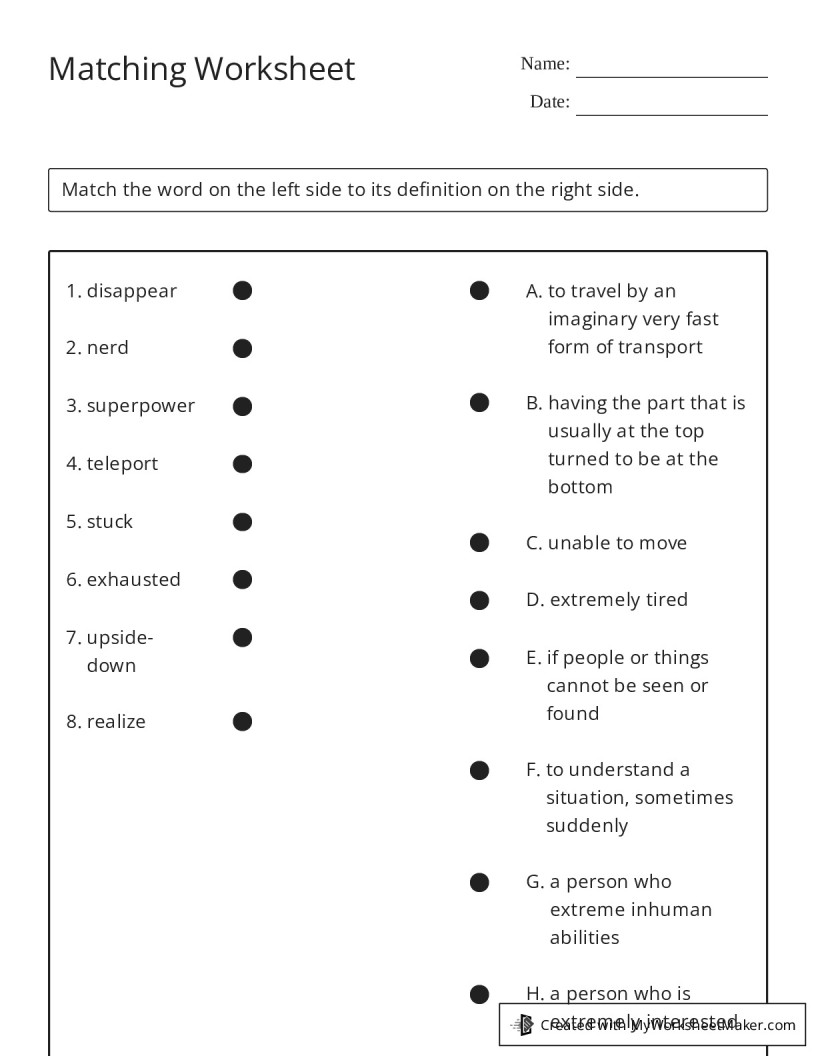 Matching Worksheet - My Worksheet Maker: Create Your Own Worksheets