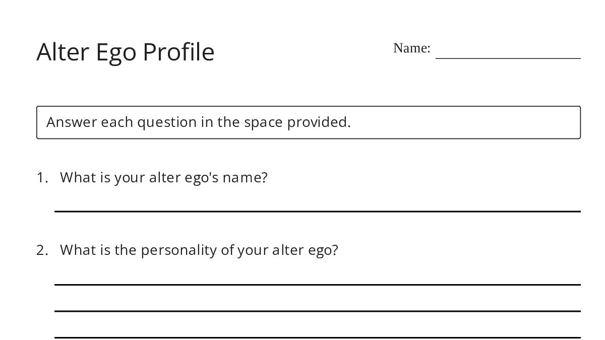 Alter Ego Profile - My Worksheet Maker: Create Your Own Worksheets