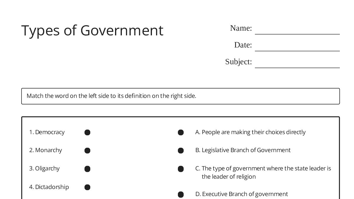 Types of Government - My Worksheet Maker: Create Your Own Worksheets