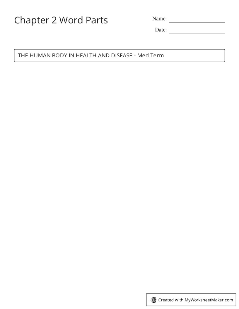 Chapter 2 Word Parts - My Worksheet Maker: Create Your Own Worksheets