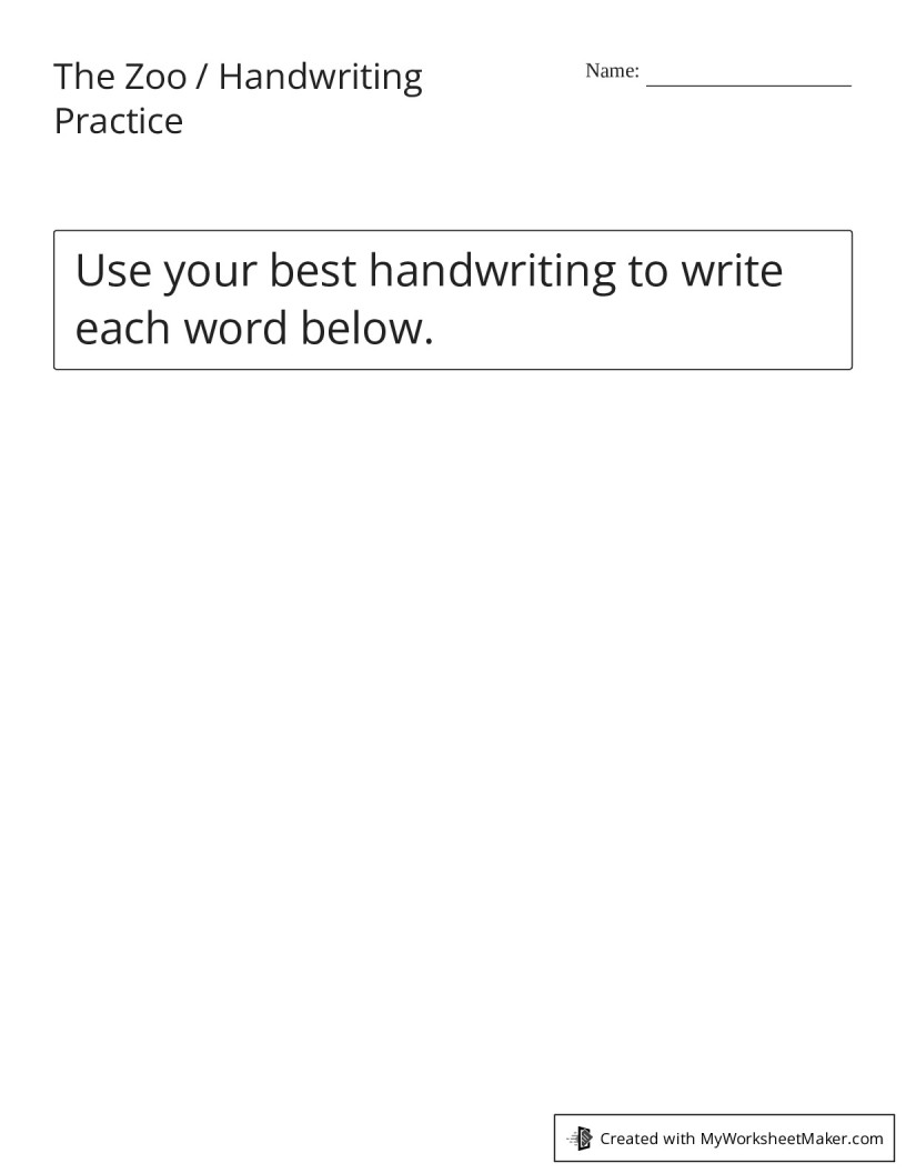 The Zoo / Handwriting Practice - My Worksheet Maker: Create Your Own ...