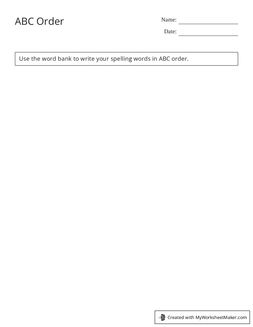 ABC Order - My Worksheet Maker: Create Your Own Worksheets