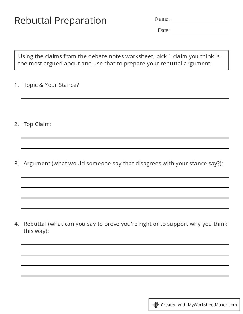 Rebuttal Preparation - My Worksheet Maker: Create Your Own Worksheets