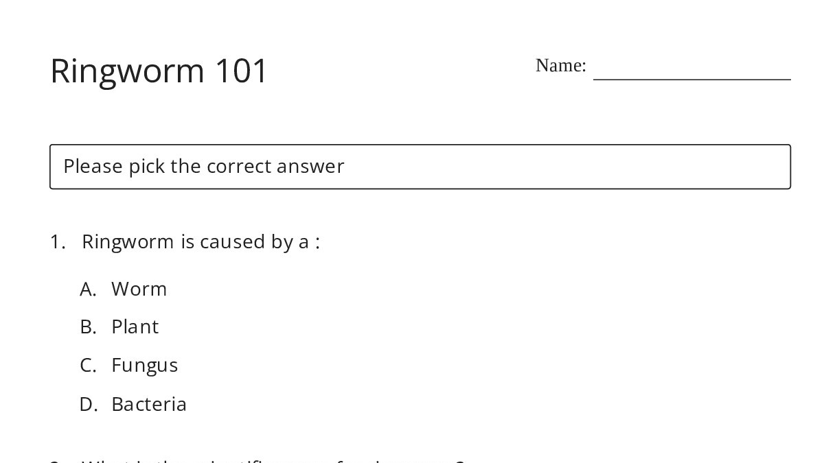 Ringworm 101 - My Worksheet Maker: Create Your Own Worksheets