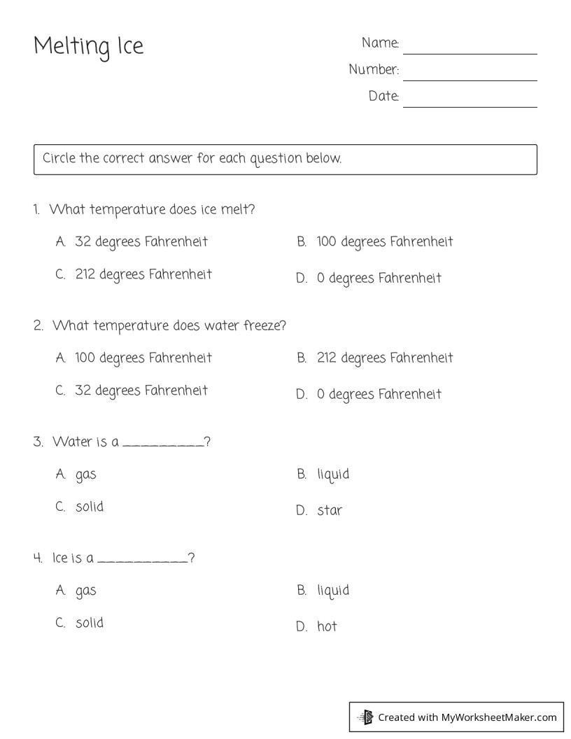 Melting Ice - My Worksheet Maker: Create Your Own Worksheets