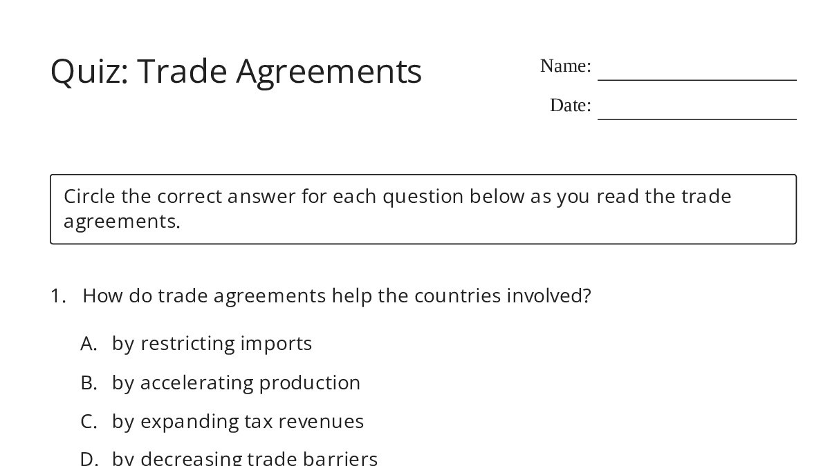 Quiz: Trade Agreements - My Worksheet Maker: Create Your Own Worksheets