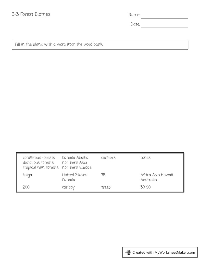 3-3 Forest Biomes - My Worksheet Maker: Create Your Own Worksheets