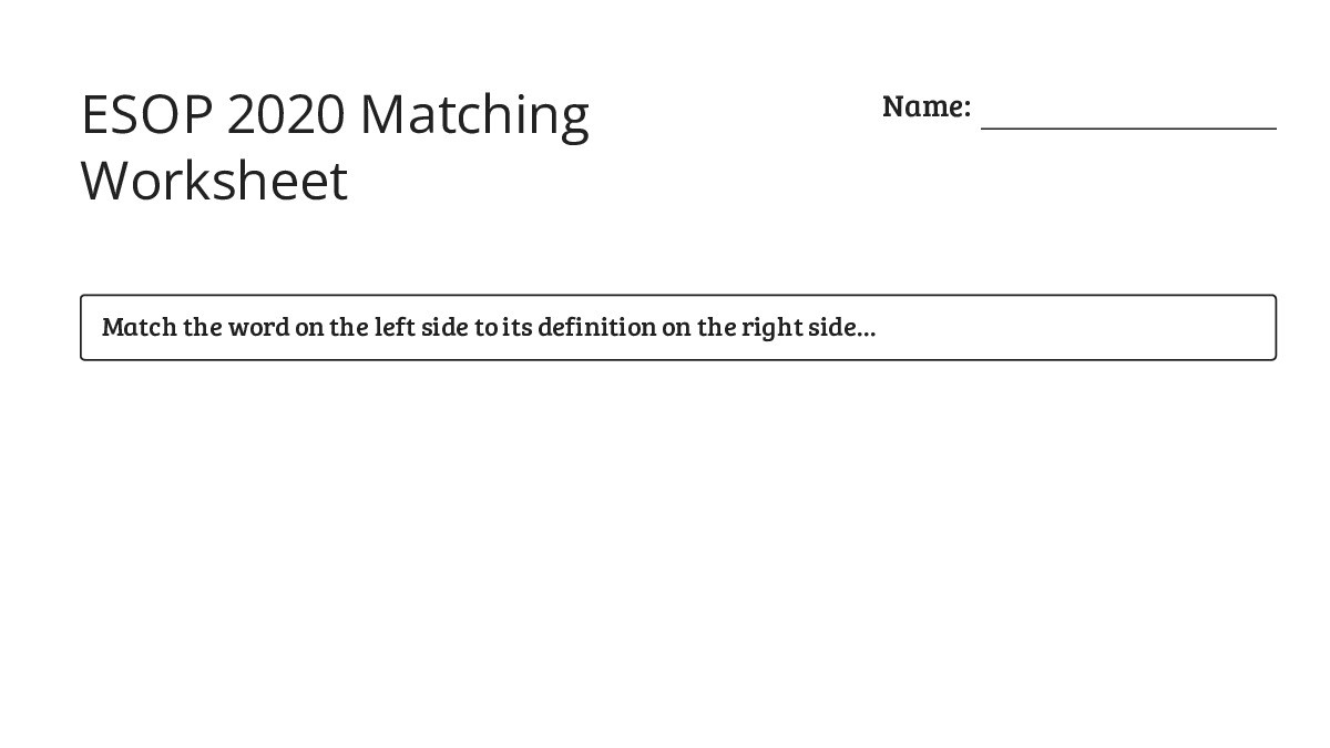 ESOP 2020 Matching Worksheet - My Worksheet Maker: Create Your Own ...