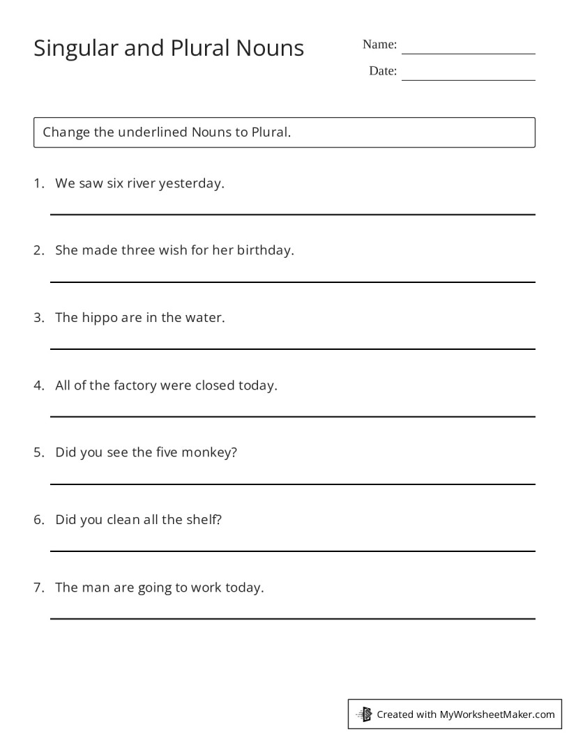 Singular and Plural Nouns - My Worksheet Maker: Create Your Own Worksheets
