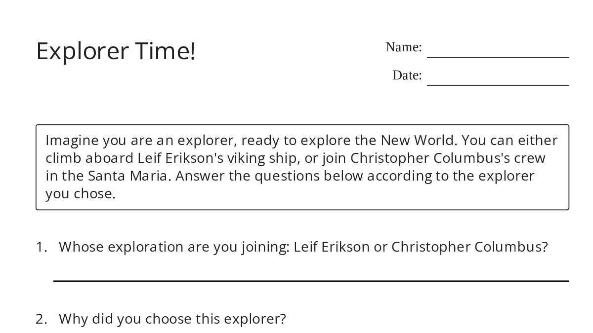 Explorer Time! - My Worksheet Maker: Create Your Own Worksheets
