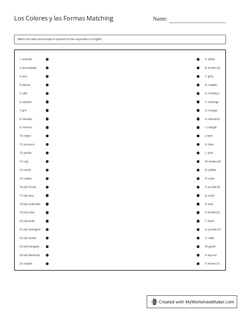 Los Colores y las Formas Matching - My Worksheet Maker: Create Your Own ...