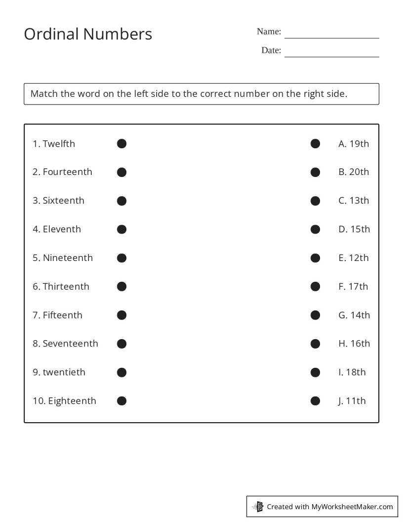 Ordinal Numbers - My Worksheet Maker: Create Your Own Worksheets