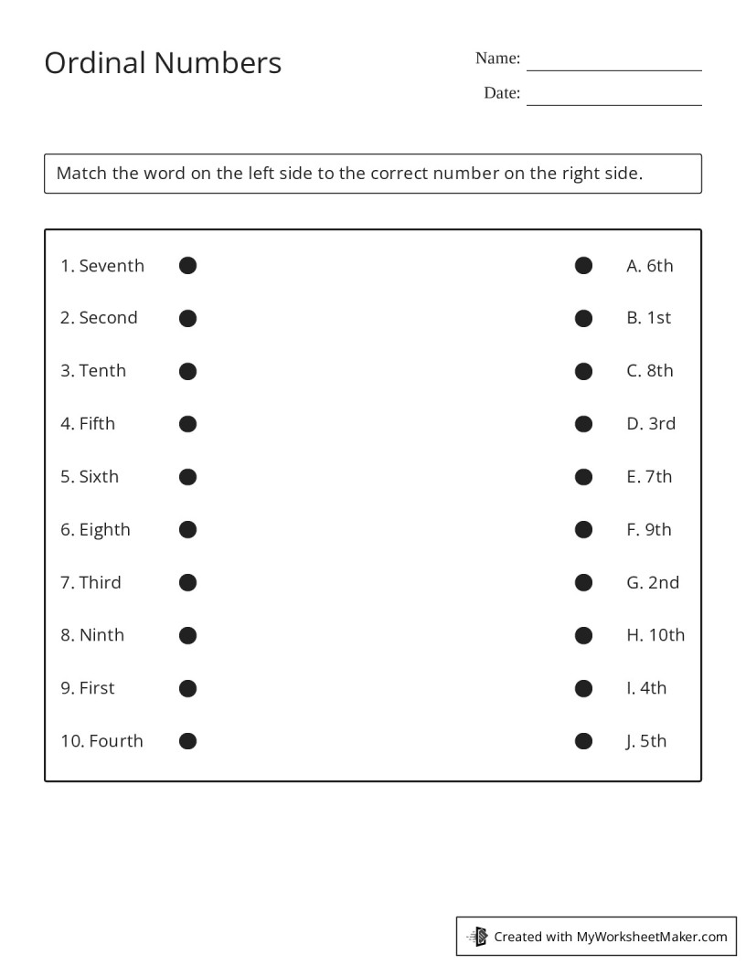 Ordinal Numbers - My Worksheet Maker: Create Your Own Worksheets