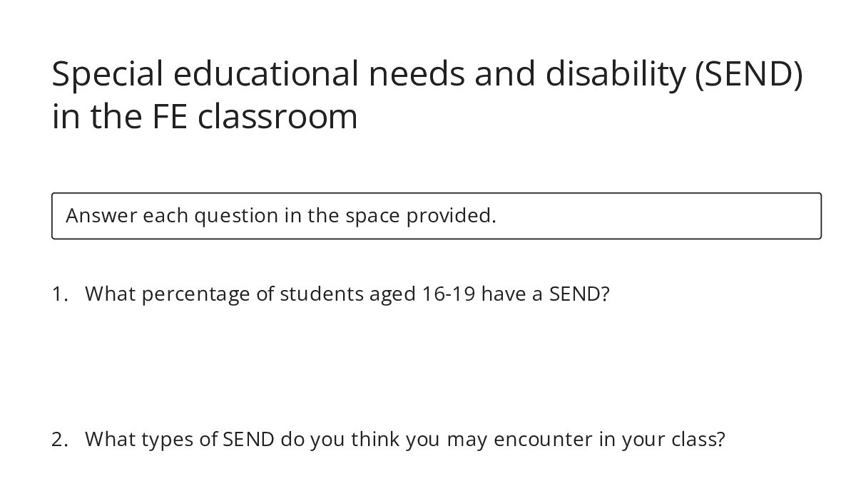 Special educational needs and disability (SEND) in the FE classroom ...