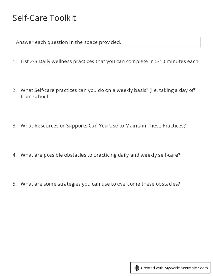 Self-Care Toolkit - My Worksheet Maker: Create Your Own Worksheets